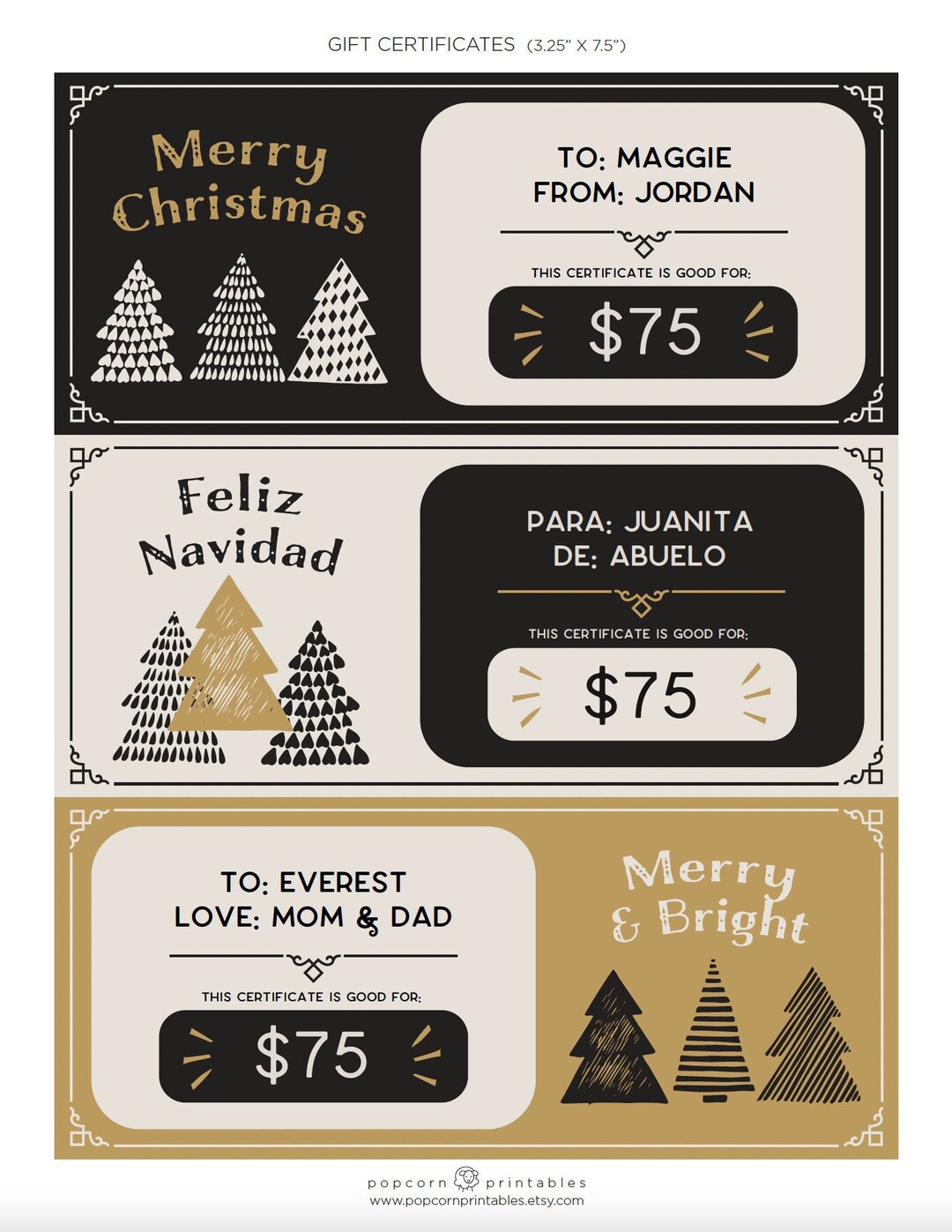 Printable Gift Certificates - Stocking Stuffer - Instant Download PDF ...