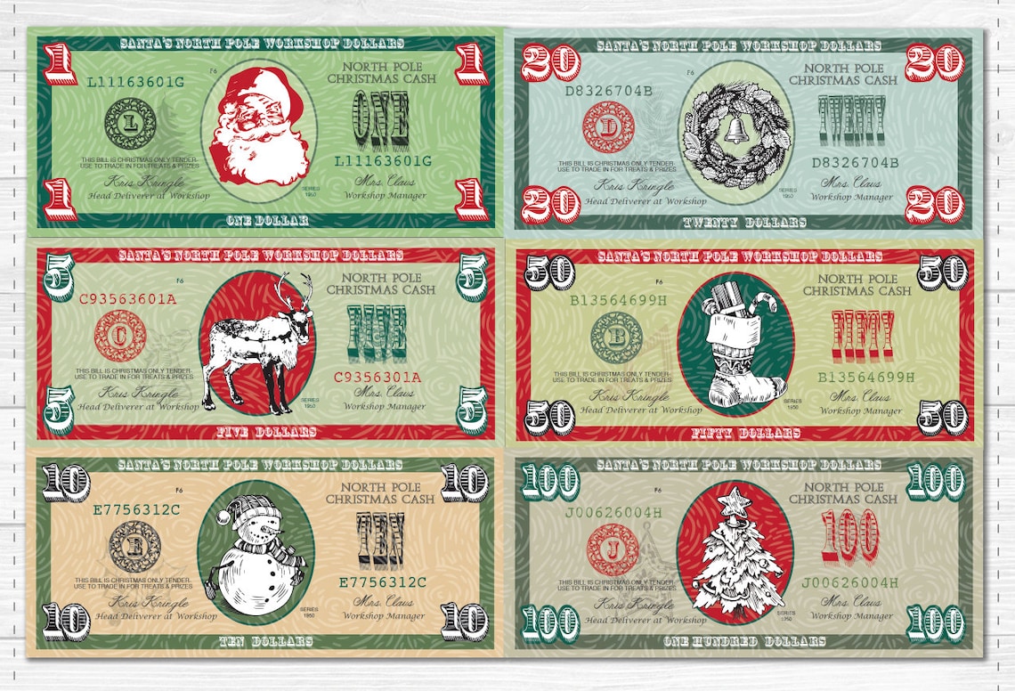 Christmas Cash Play Money Instant Download PDF File - Etsy