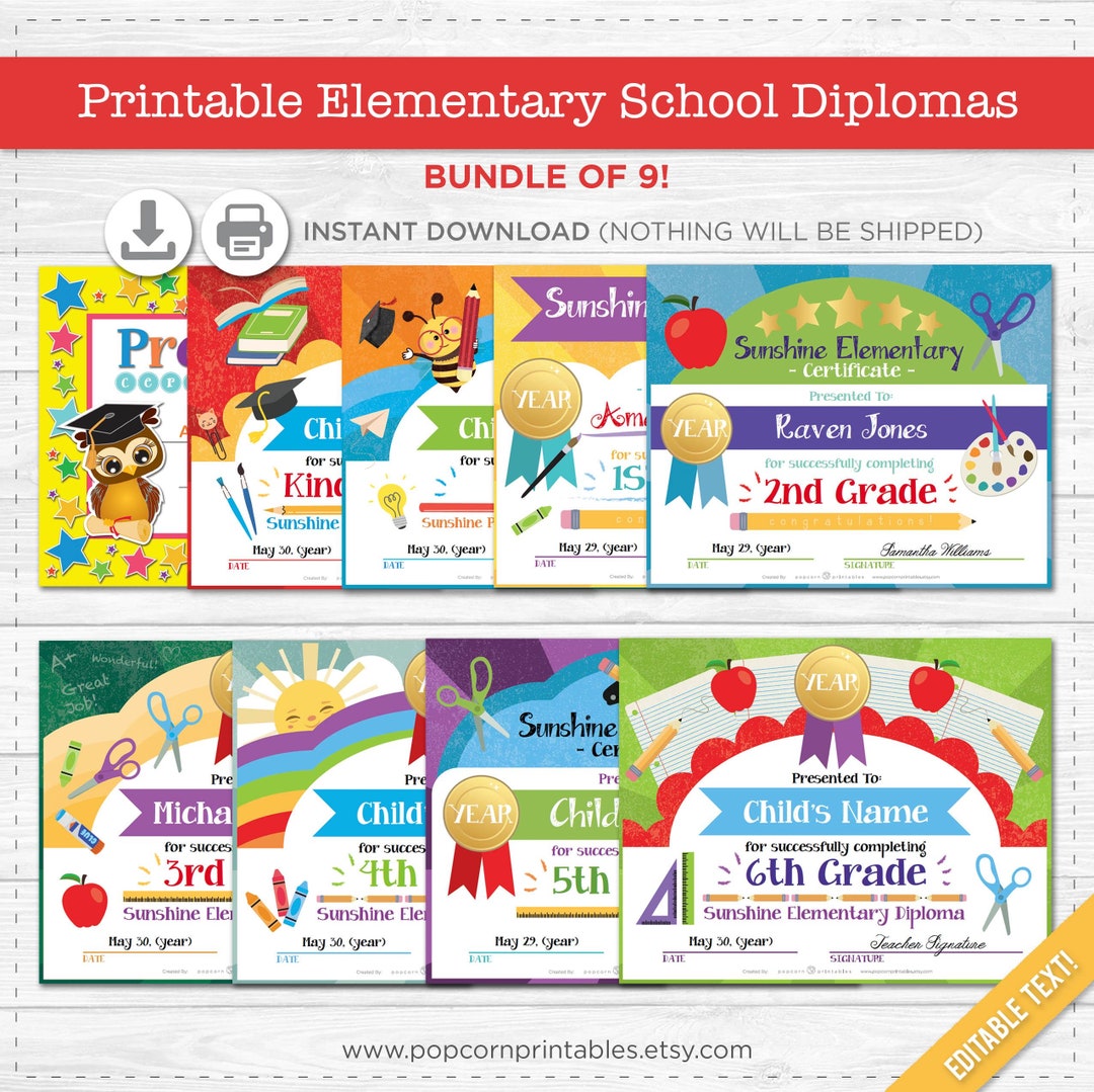 Elementary School Graduation Diploma Certificates - Preschool ...