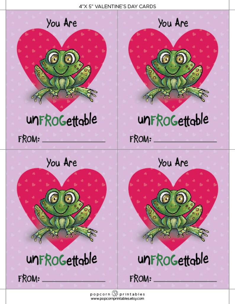 Printable Valentine's Day Card Frog 4X5 PDF Instant | Etsy
