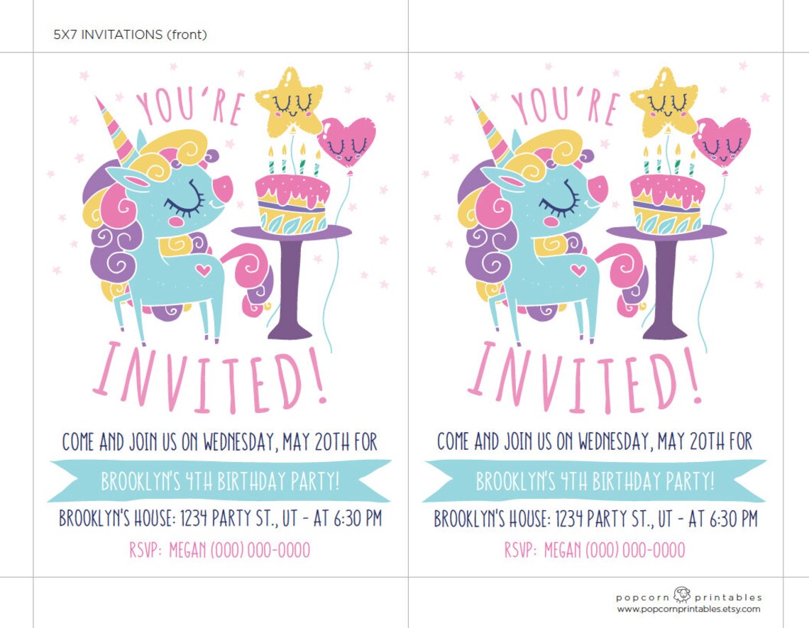 Unicorn Invitations Printable Editable Text PDF Instant - Etsy
