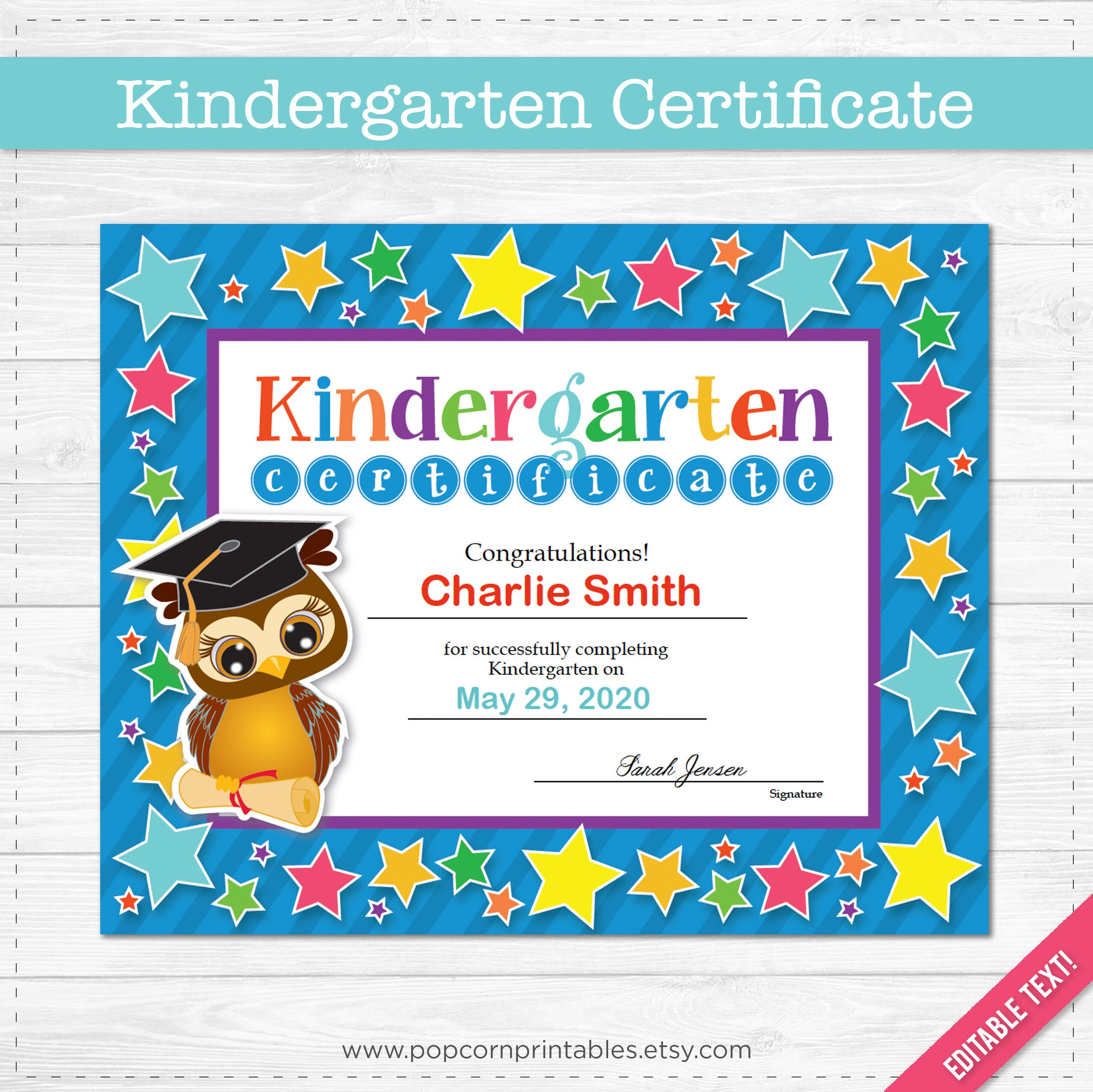 Kindergarten Graduation Diploma Certificate Instant Download PDF File ...