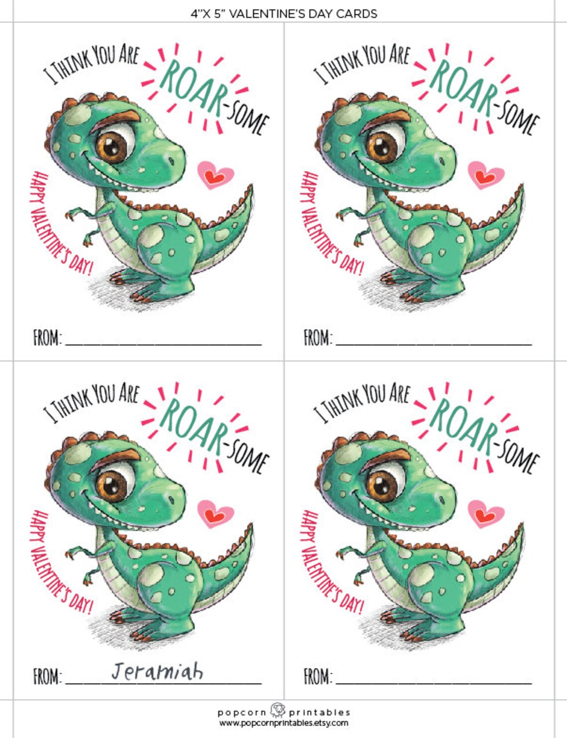 Printable Valentine's Day Card Baby Dinosaur 4X5 PDF - Etsy