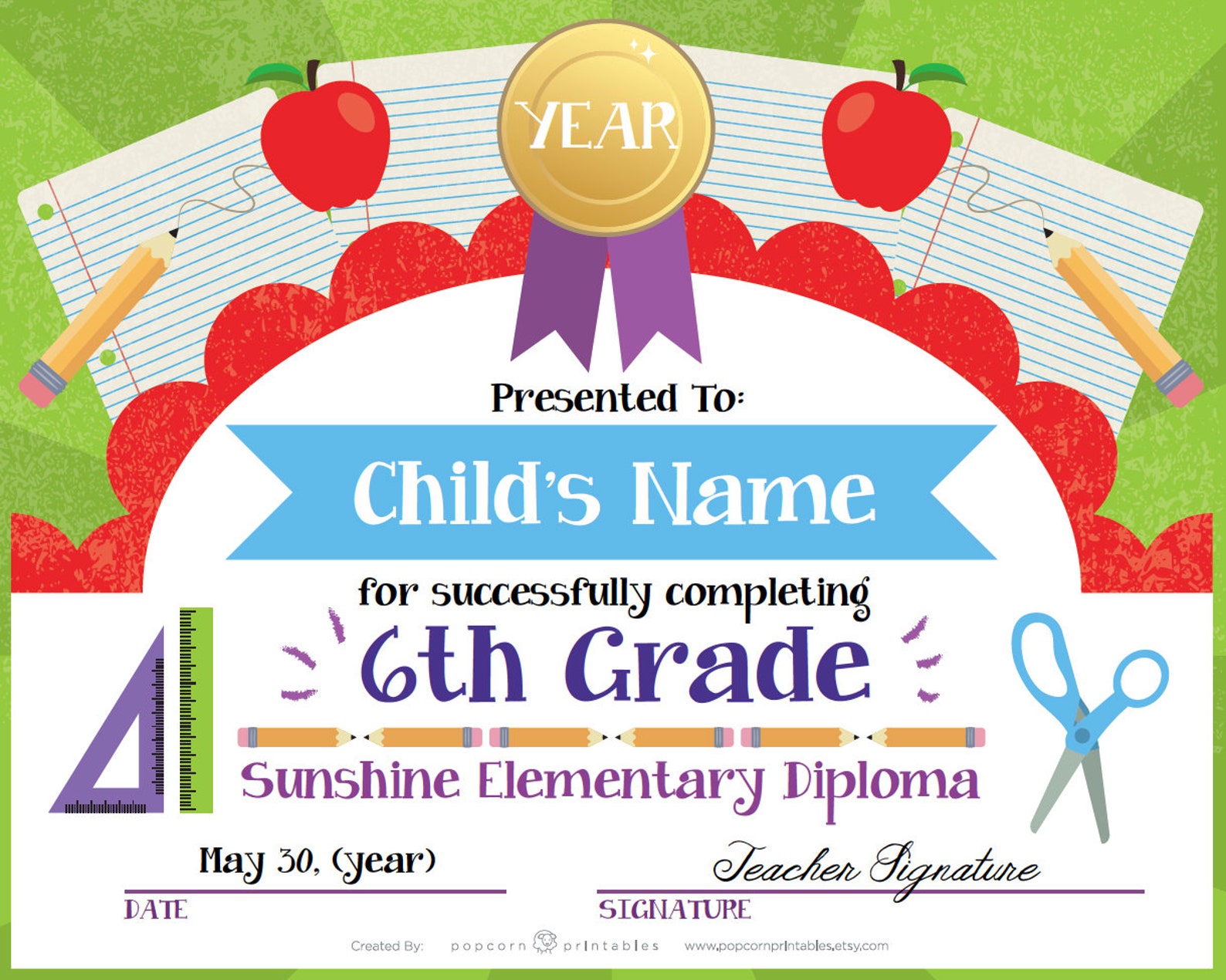 Elementary School Graduation Diploma Certificates Preschool - Etsy