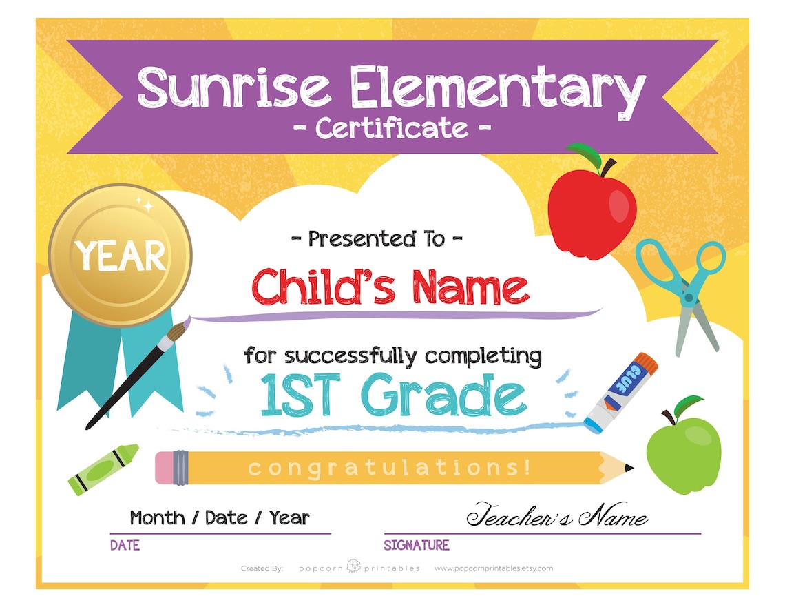 Elementary School Graduation Diploma Certificates - Preschool ...