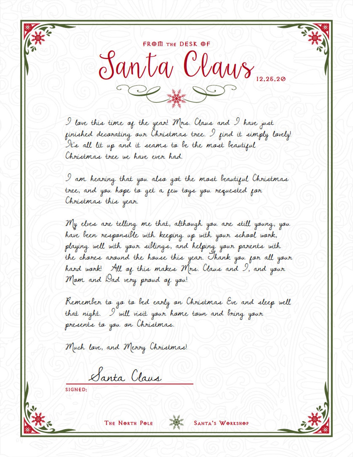Letter From Santa Claus - Instant Download PDF File - Fully Editable ...
