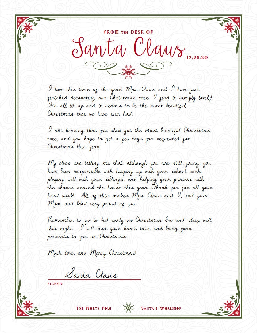 Letter From Santa Claus - Instant Download PDF File - Fully Editable ...