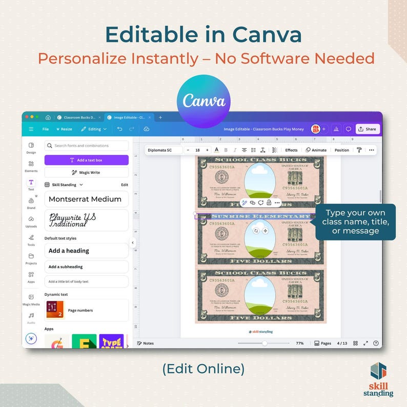 Editable Classroom Bucks – Printable Classroom Money System | Reward ...