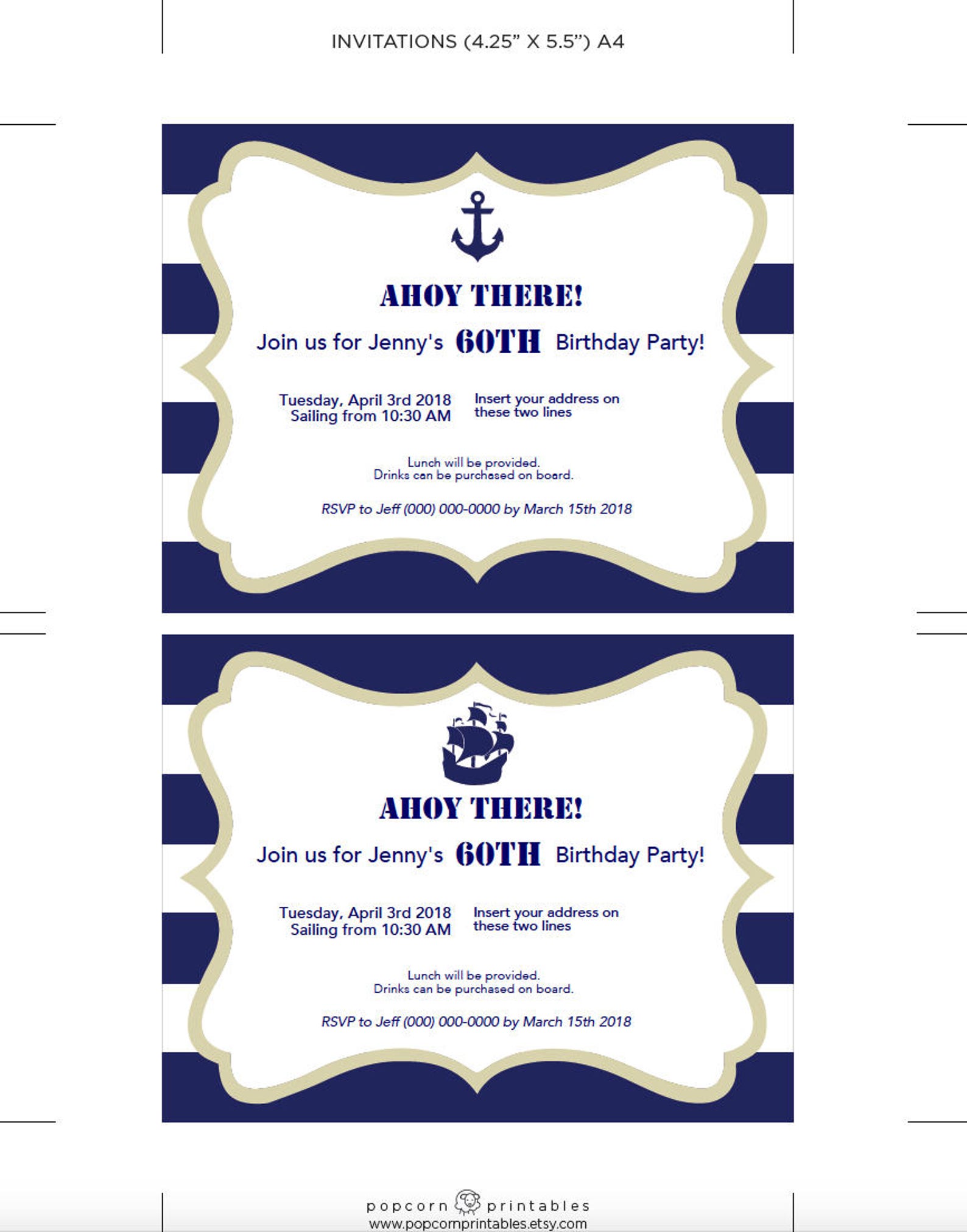 Nautical Invitations Printable Editable Text PDF Instant | Etsy