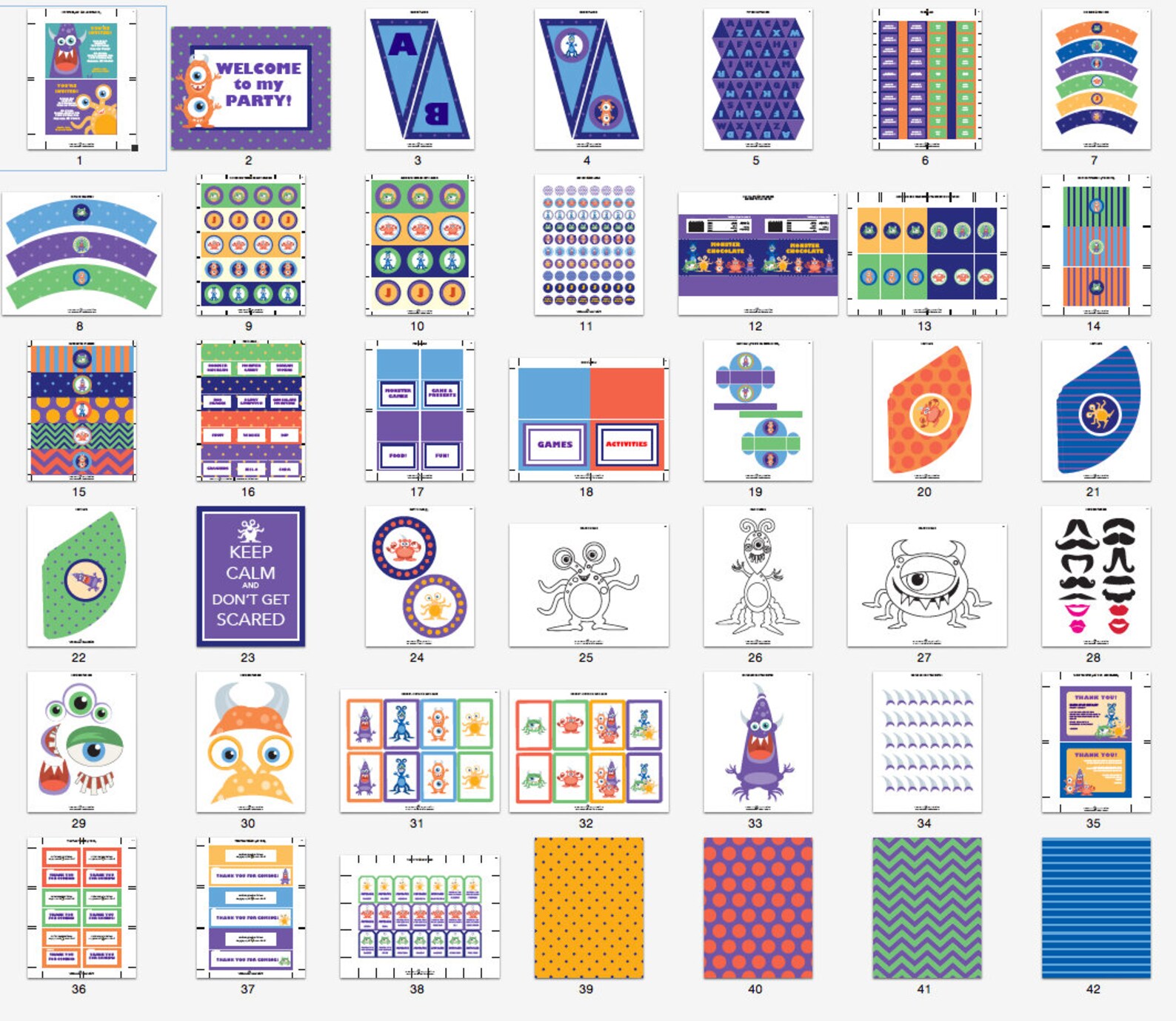 Monster Printable Party Package Birthday Collection Fully - Etsy