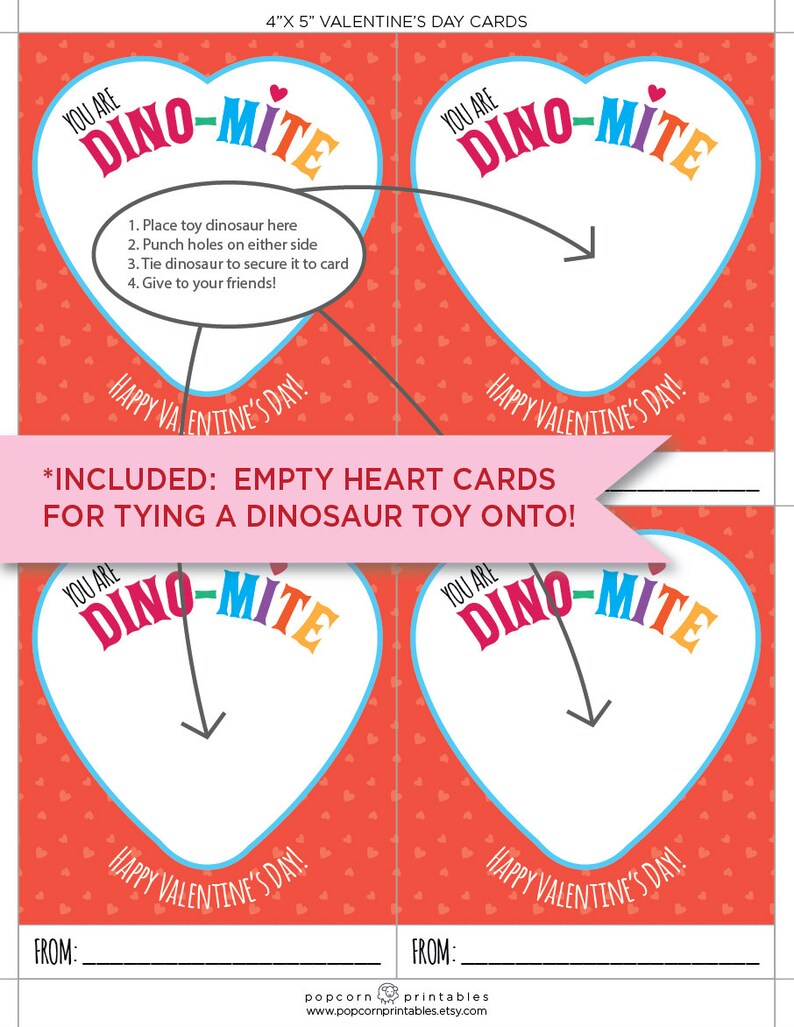 Printable Valentine's Day Dino-mite Card 4X5 PDF | Etsy