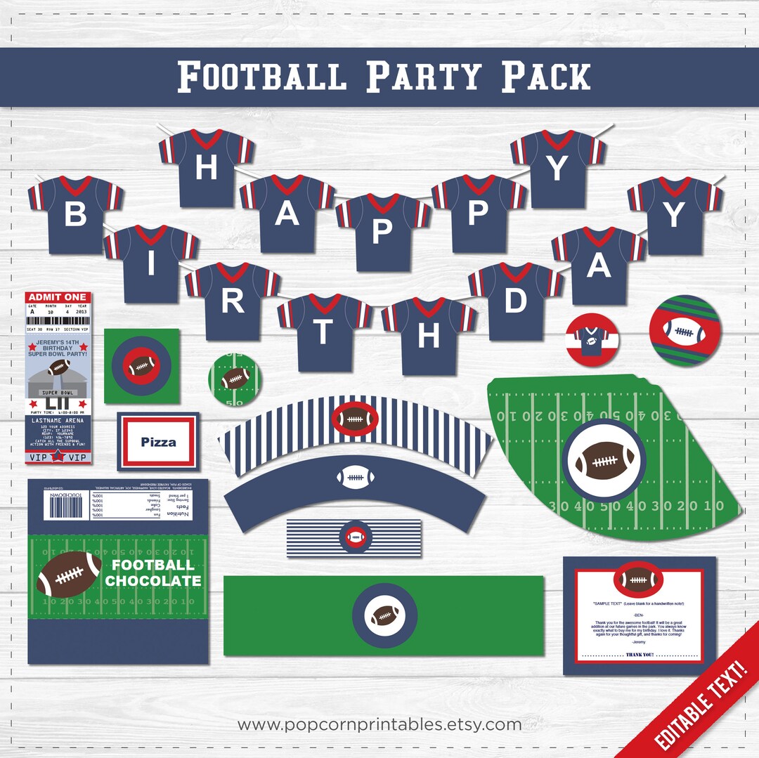 Football Printable Party Package- Birthday Collection- Fully Editable ...