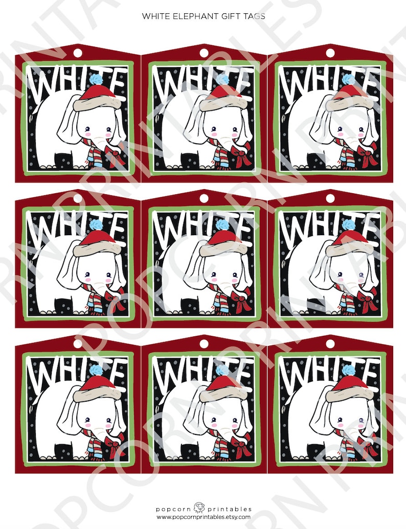 White Elephant Gift Tags - Printable- Instant Download - PDF - Party ...