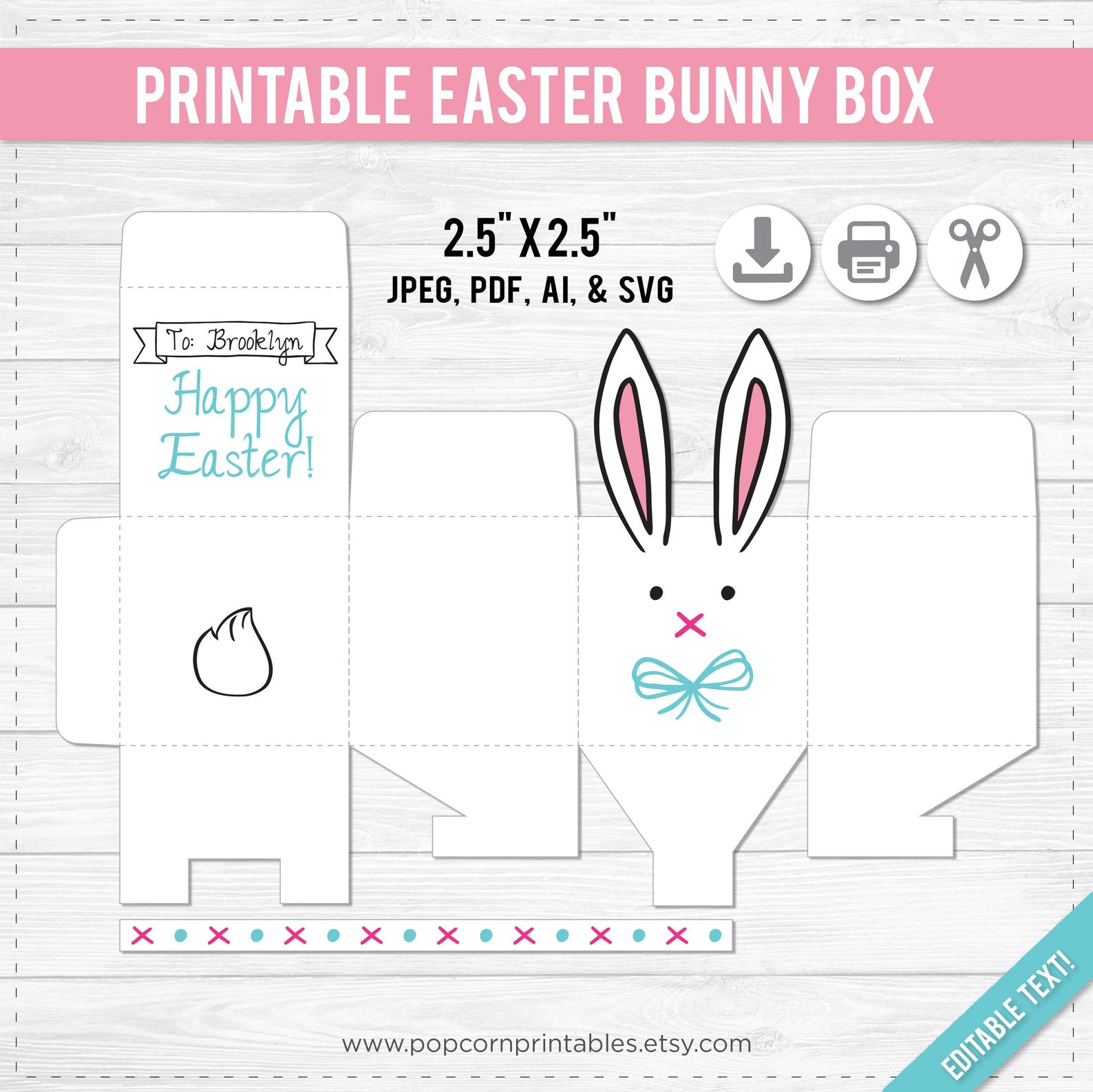 Easter Bunny Printable Box Editable Text PDF JPEG SVG Cut | Etsy