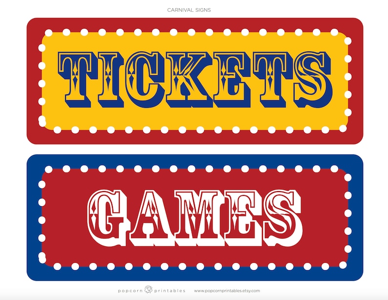 Carnival Party Signs Printable Editable Text PDF Instant - Etsy