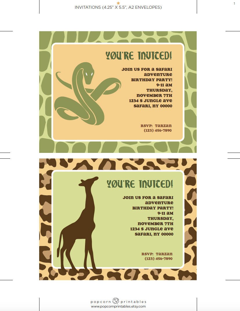 Safari Printable Party Package Birthday Collection Fully - Etsy