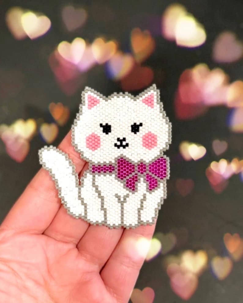 Cute Cat - Brick and Peyote Stitch Pattern, Seed Beads Cat Pattern ...
