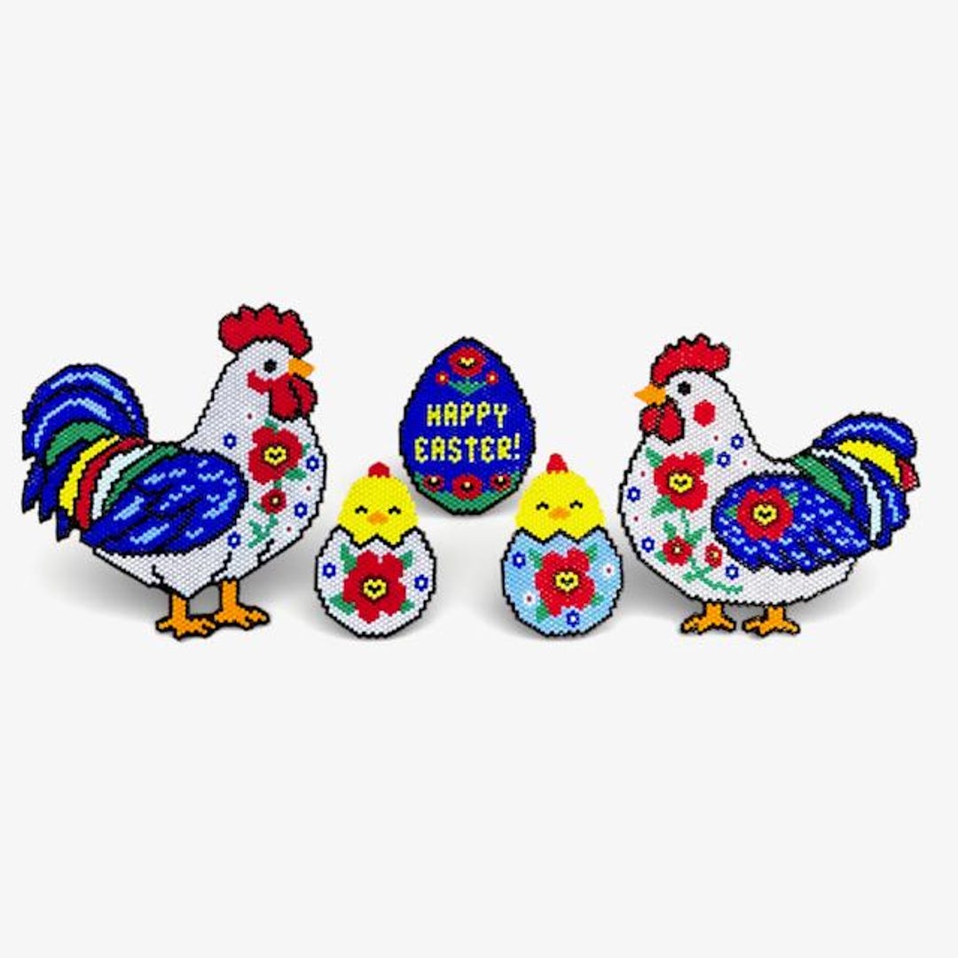 Cute Family Easter Bead Pattern Set - Rooster, Hen, Chicks and Egg ...