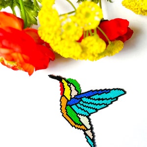 Hummingbird Brick Stitch Pattern, Beaded Hummingbird, Seed Beads Bird Pattern, Miyuki Delica ...
