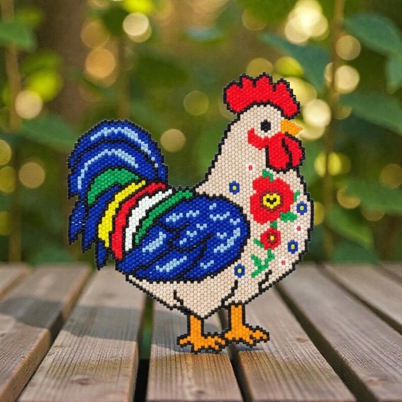 Spring Rooster Peyote Stitch Pattern | Miyuki Delica 11/0 Bead Weaving ...