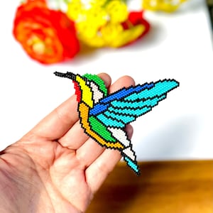 Hummingbird Brick Stitch Pattern, Beaded Hummingbird, Seed Beads Bird Pattern, Miyuki Delica ...