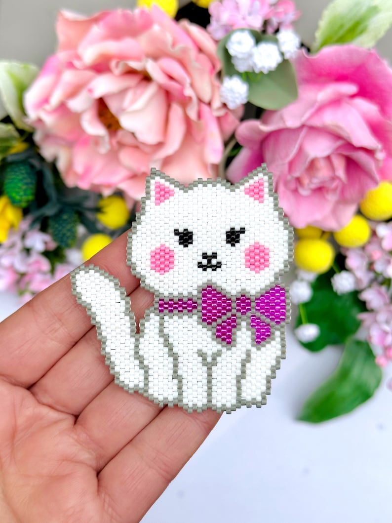Cute Cat - Brick and Peyote Stitch Pattern, Seed Beads Cat Pattern ...