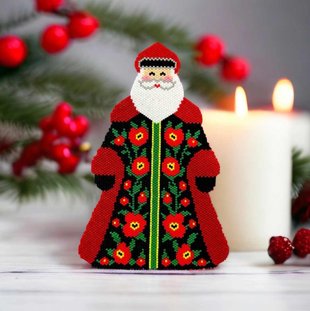 Santa Beading Pattern PDF - Peyote & Brick Stitch Ornament With Miyuki ...