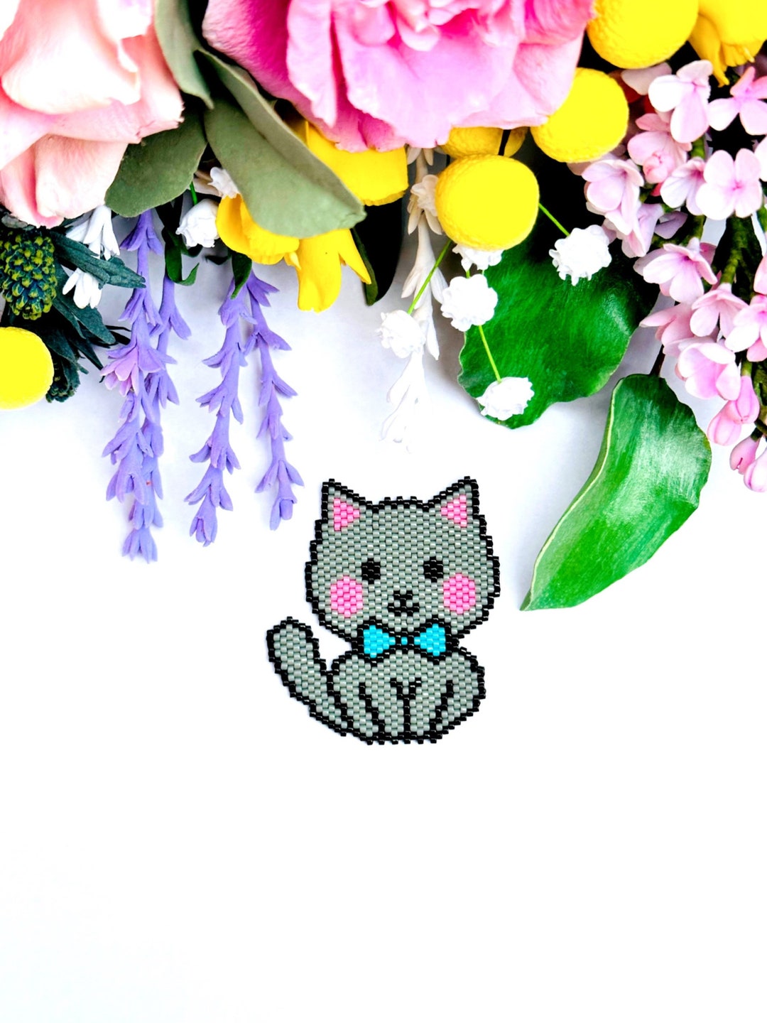 Cute Cat - Brick and Peyote Stitch Pattern, Seed Beads Cat Pattern ...
