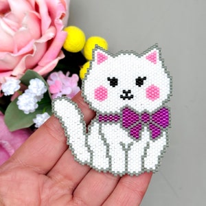 Cute Cat - Brick and Peyote Stitch Pattern, Seed Beads Cat Pattern ...