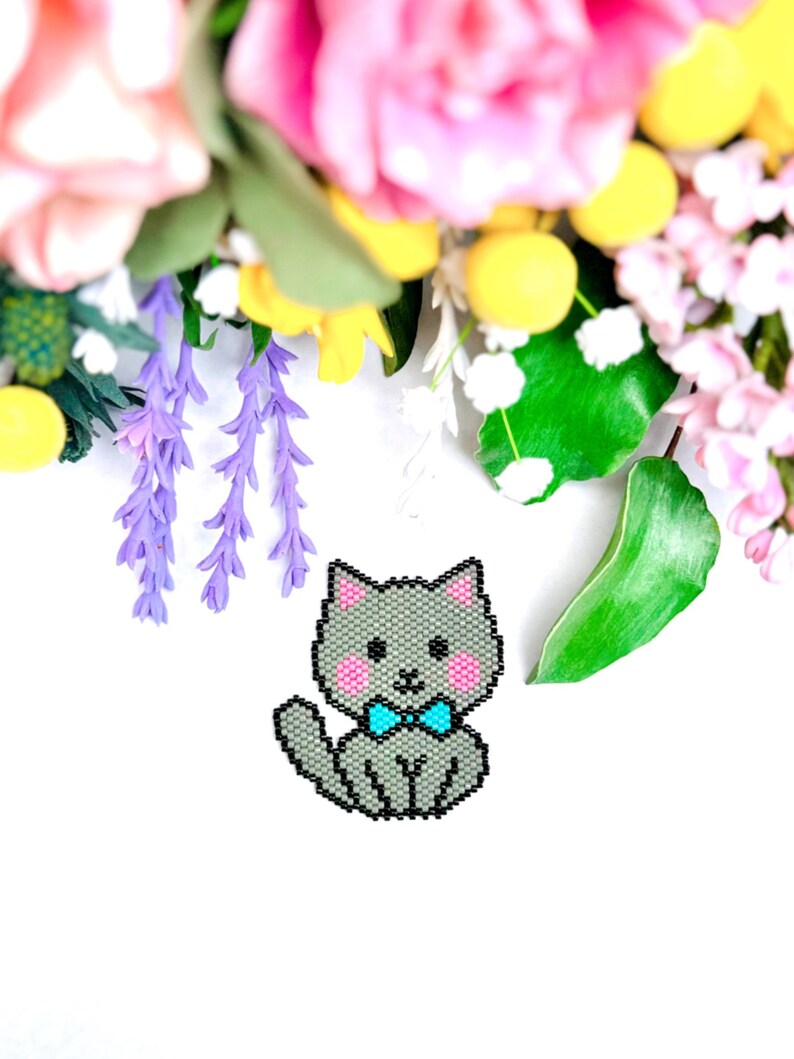 Cute Cat - Brick and Peyote Stitch Pattern, Seed Beads Cat Pattern ...