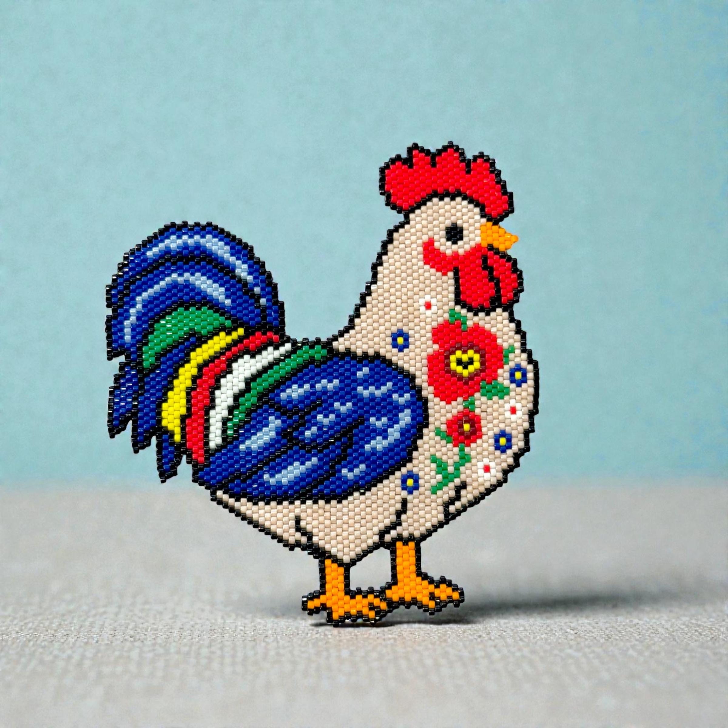 Spring Rooster Peyote Stitch Pattern | Miyuki Delica 11/0 Bead Weaving ...