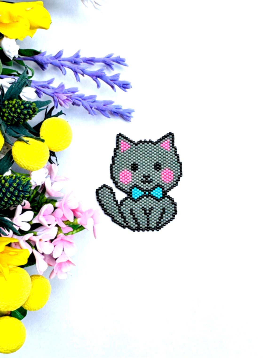 Cute Cat - Brick and Peyote Stitch Pattern, Seed Beads Cat Pattern ...