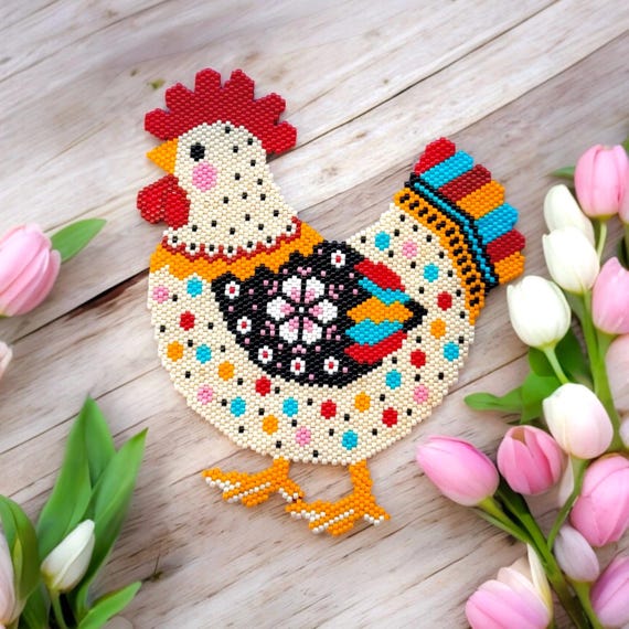 Rooster Perler Designs Perler Bead Chicken Etsy