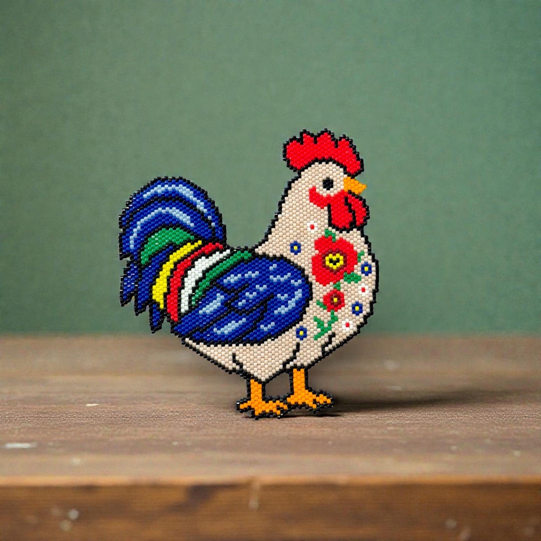 Spring Rooster Peyote Stitch Pattern | Miyuki Delica 11/0 Bead Weaving ...