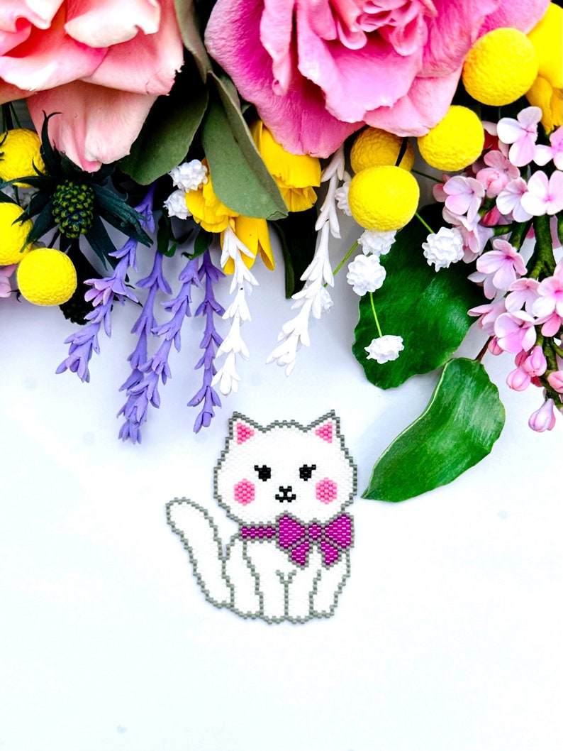 Cute Cat - Brick and Peyote Stitch Pattern, Seed Beads Cat Pattern ...