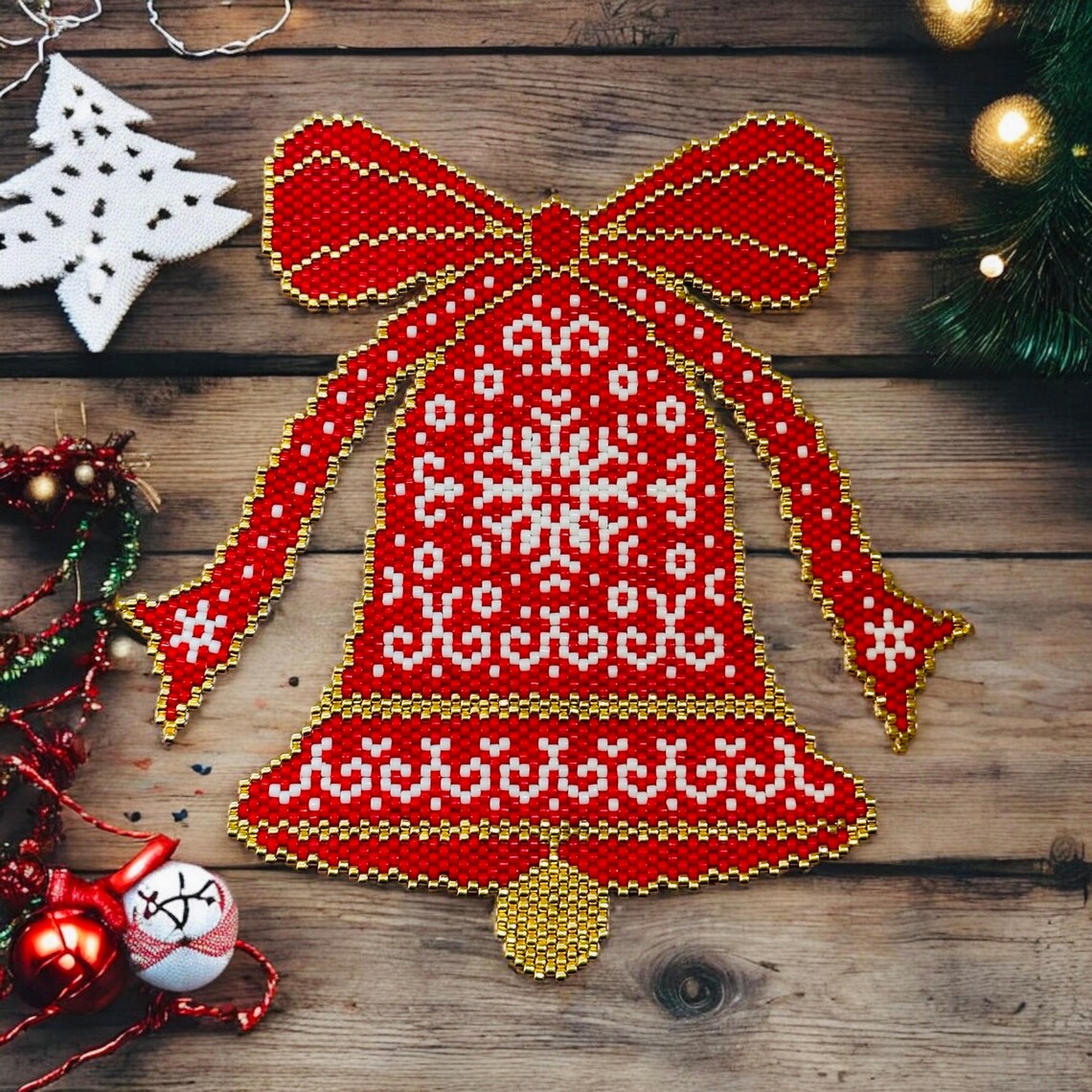 Peyote Stitch and Brick Stitch Christmas Bell Pattern, Christmas Bell ...