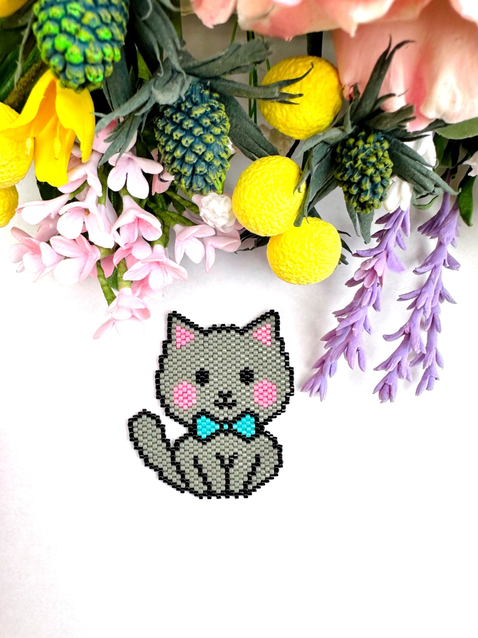 Cute Cat - Brick and Peyote Stitch Pattern, Seed Beads Cat Pattern ...