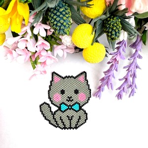 Cute Cat - Brick and Peyote Stitch Pattern, Seed Beads Cat Pattern ...