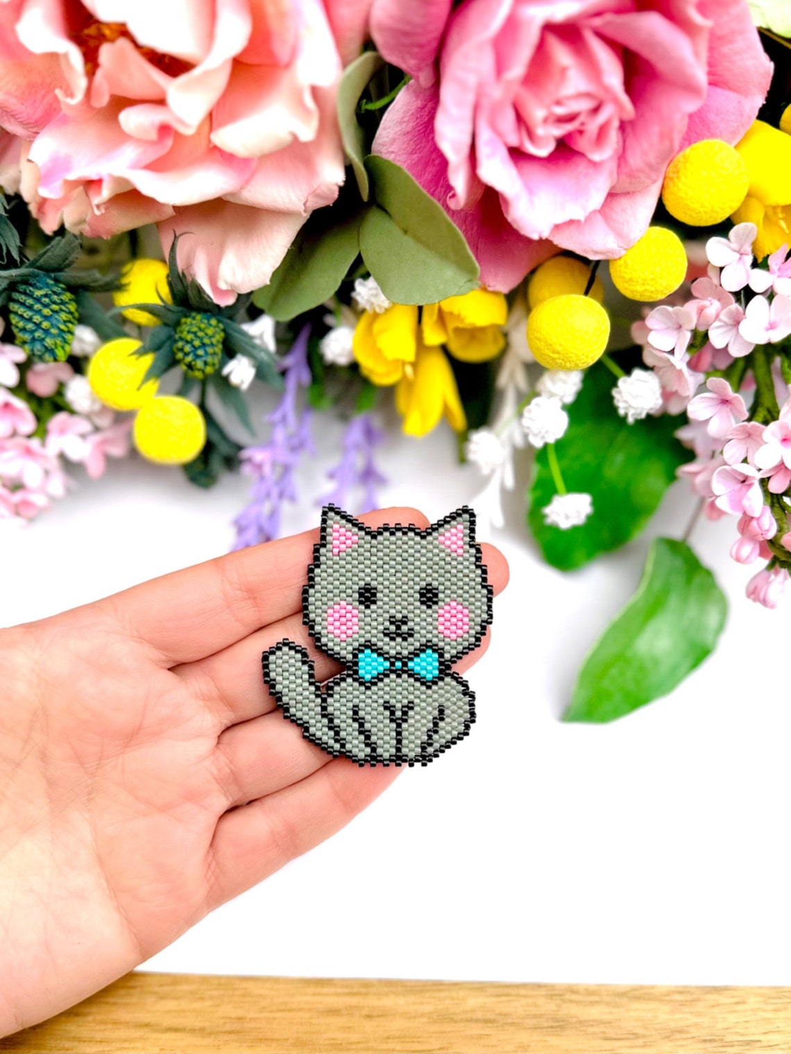 Cute Cat - Brick and Peyote Stitch Pattern, Seed Beads Cat Pattern ...