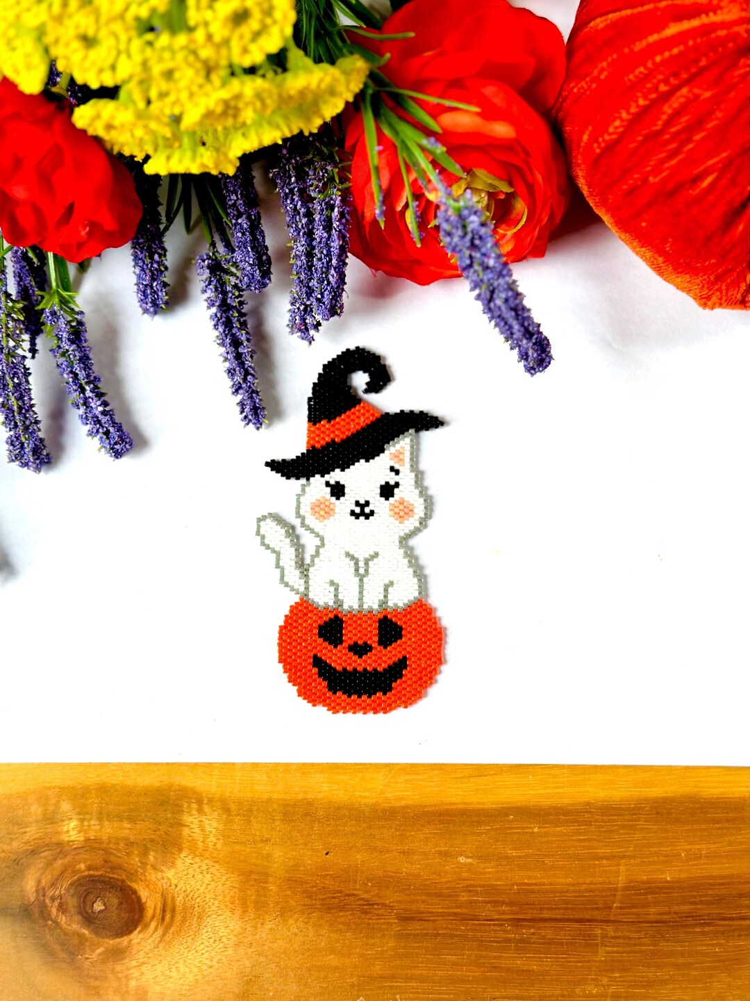 Halloween Cat, Brick Stitch Cat Pattern, Peyote Stitch Halloween ...