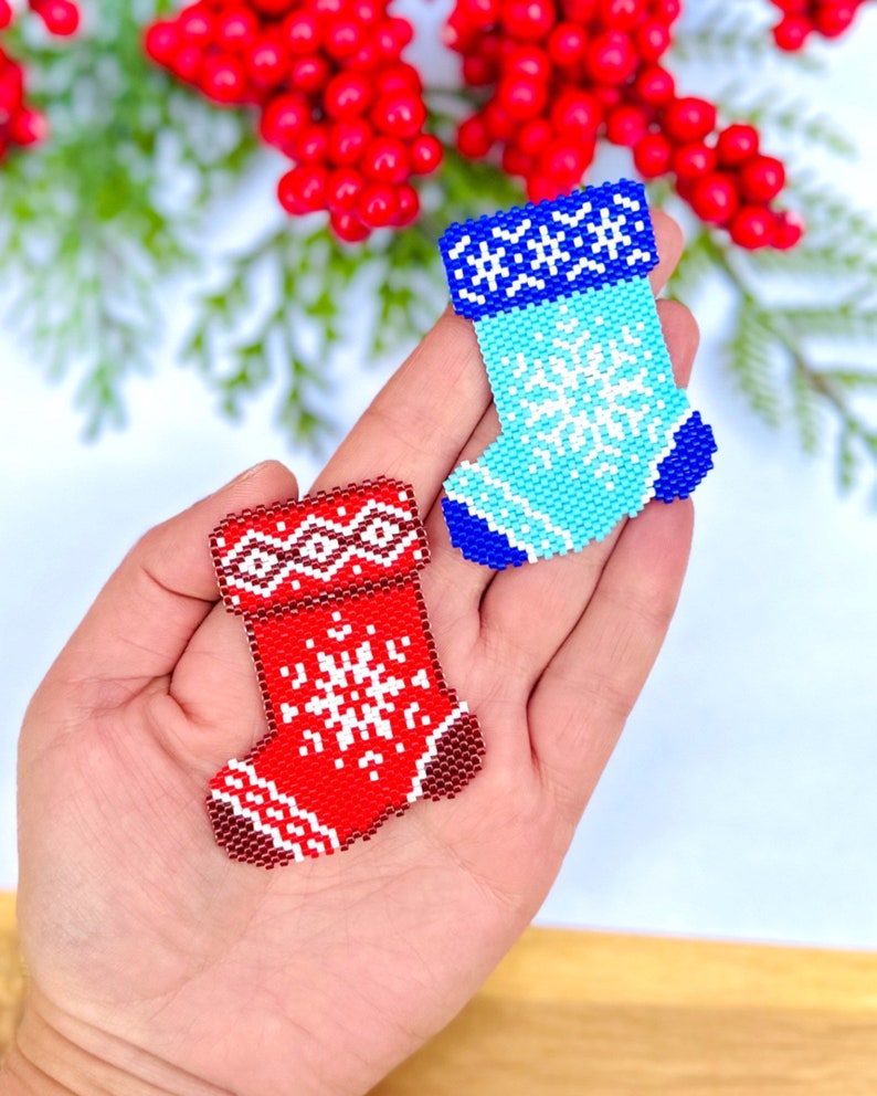 Peyote and Brick Stitch Christmas Socks, Christmas Pattern, Seed Beads ...