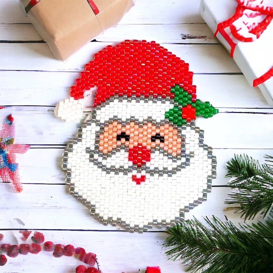 Peyote Stitch and Brick Stitch Santa Claus Pattern, Christmas Banner ...