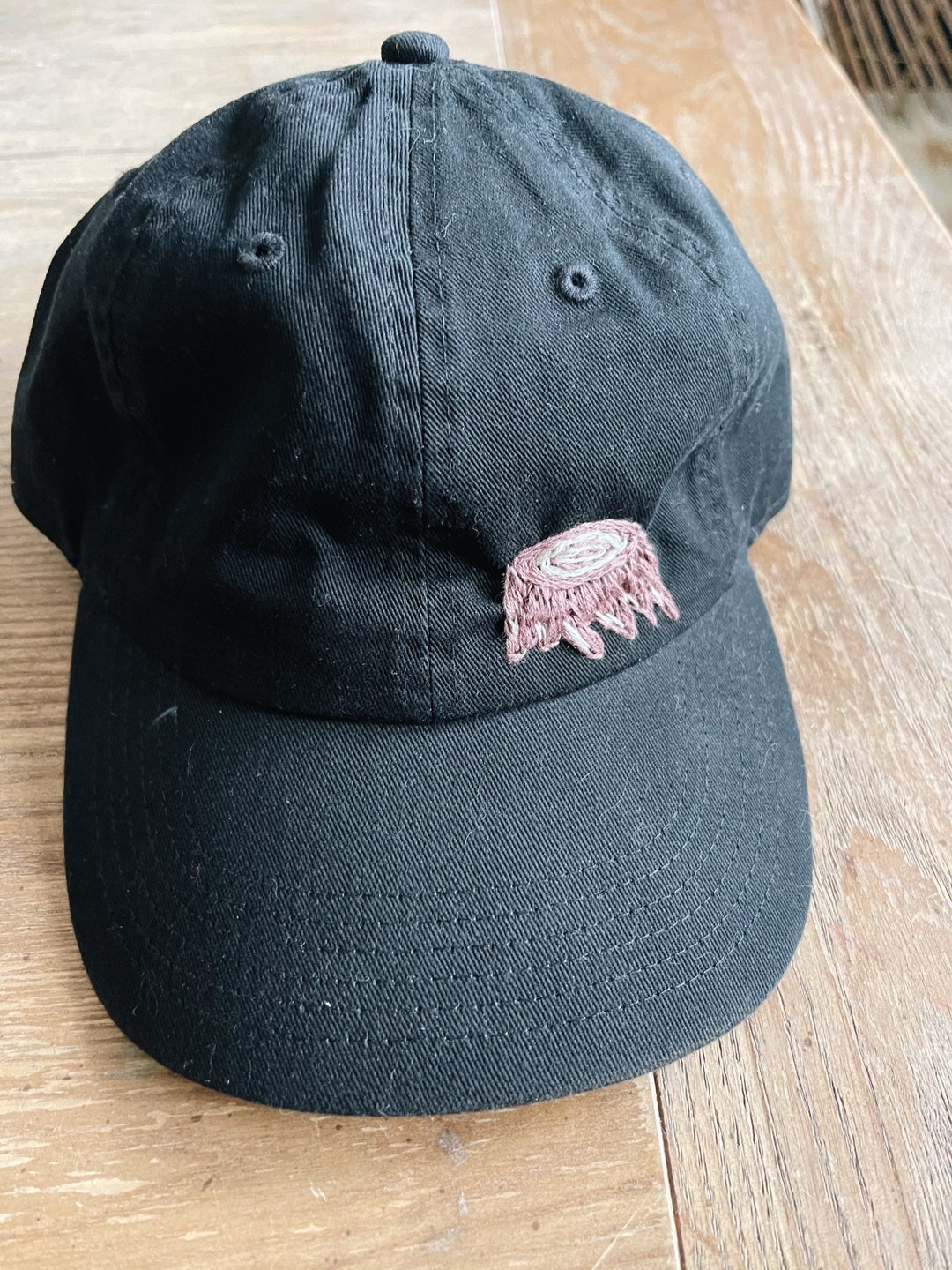 Hand Embroidered Baseball Cap Black Tree Stump - Etsy