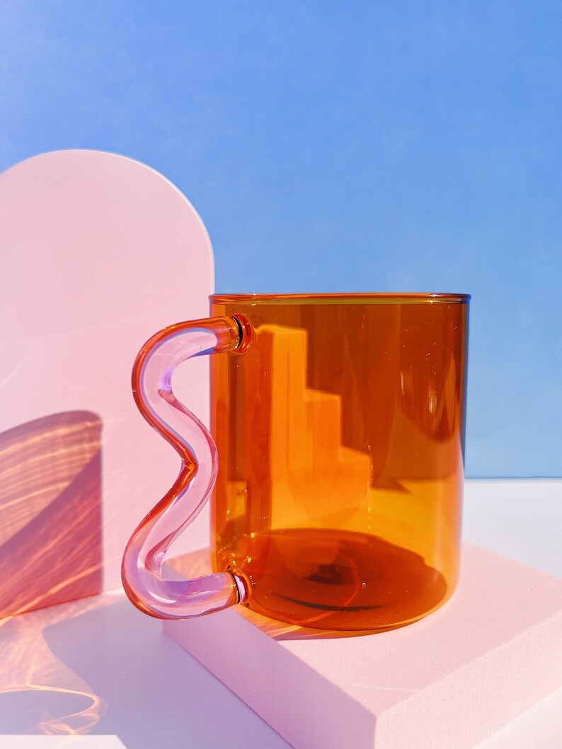 Soremo Design-pink Colored Ear Glass Clear Mug Handmade Wave - Etsy