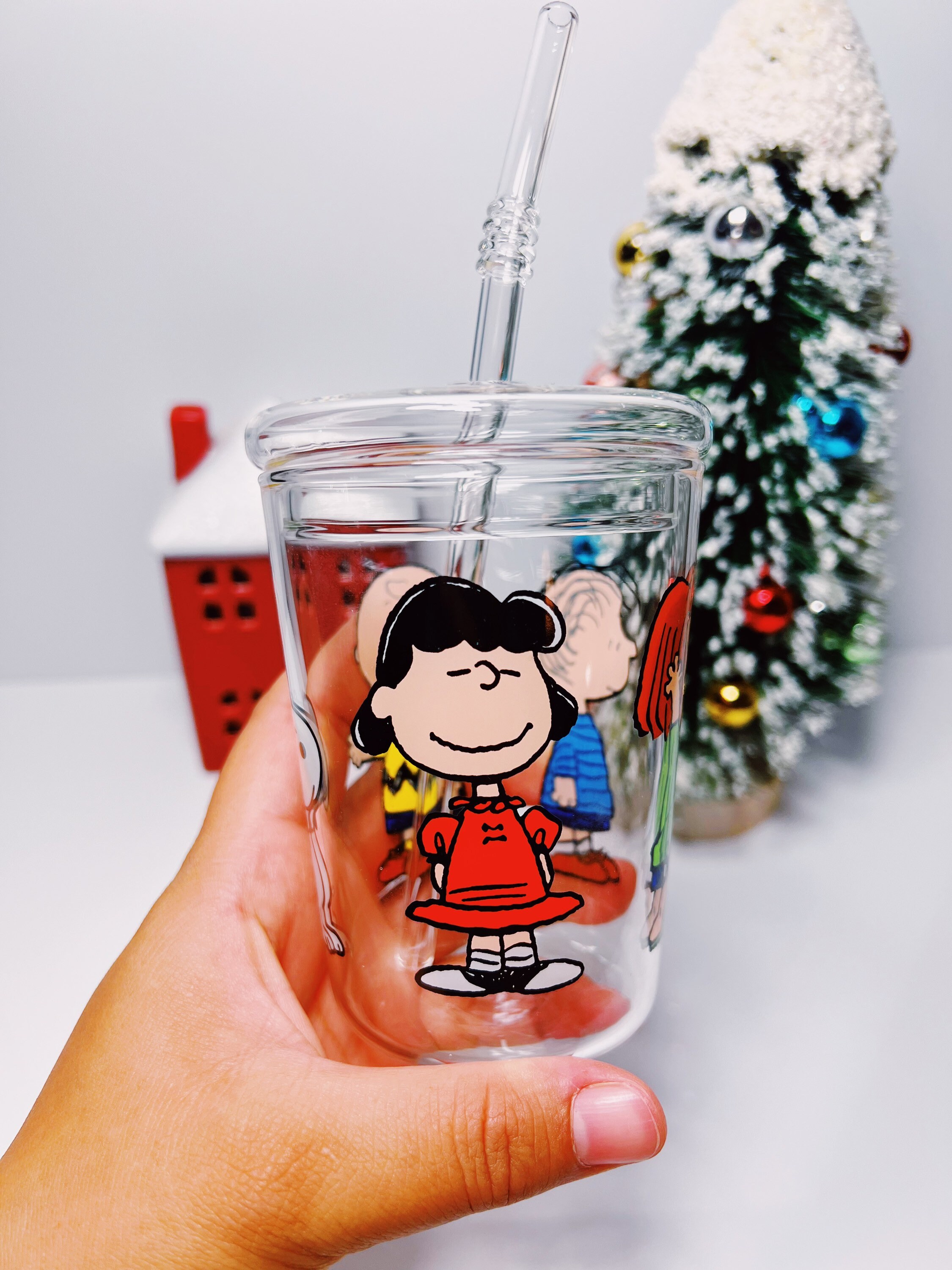 Charlie Brown glass tumbler with lid and reusable straw. Hot and cold ...