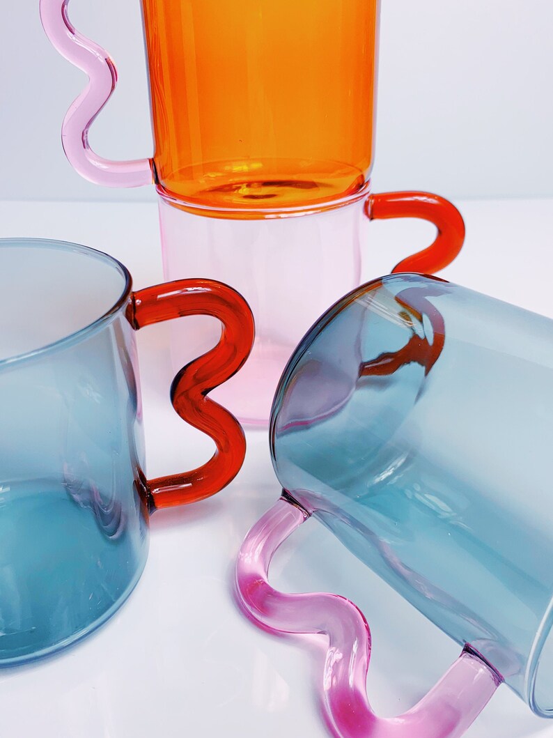 Soremo Design-pink Colored Ear Glass Clear Mug Handmade Wave - Etsy