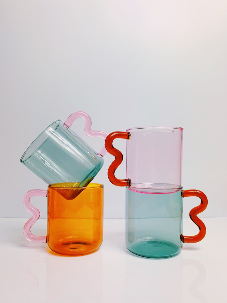 Soremo Design-pink Colored Ear Glass Clear Mug Handmade Wave - Etsy