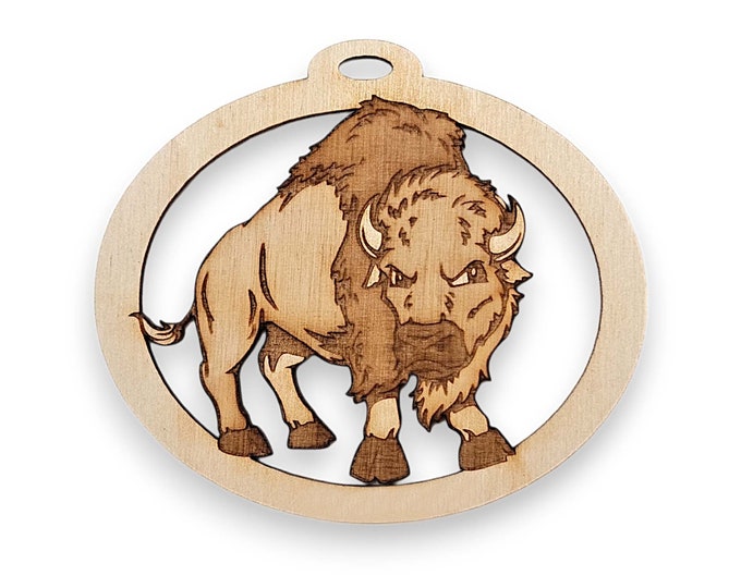 Bison Face Ornament American Buffalo Engraved Black Cherry Wood ...