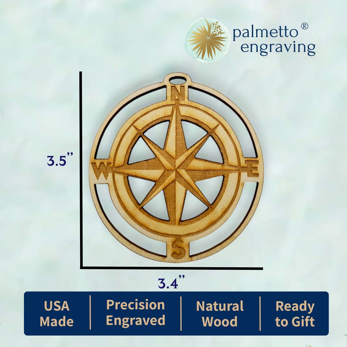 Personalized Compass Ornament - Compass Ornaments - Nautical Ornament ...