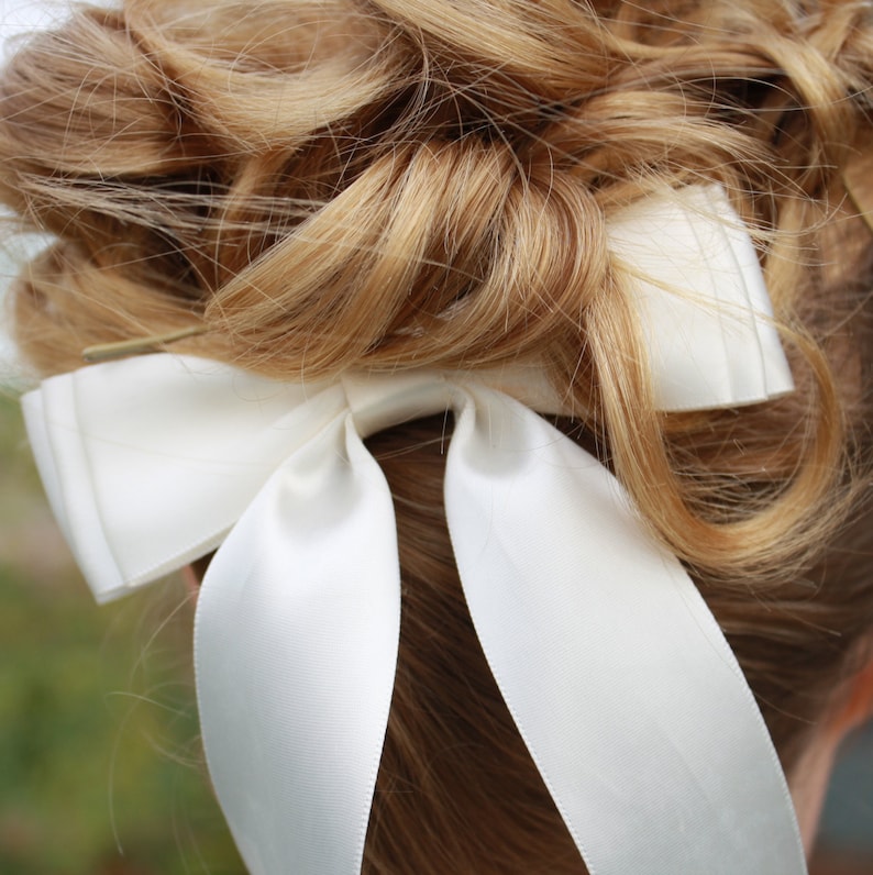 Elegance, Ivory Satin Hair Bow, Ribbon, Womens, Ladies, Girls, Fancy ...